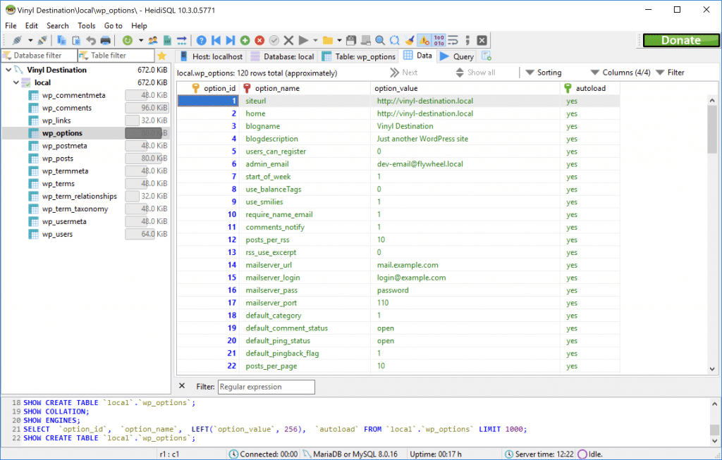HeidiSQL on Local - Local