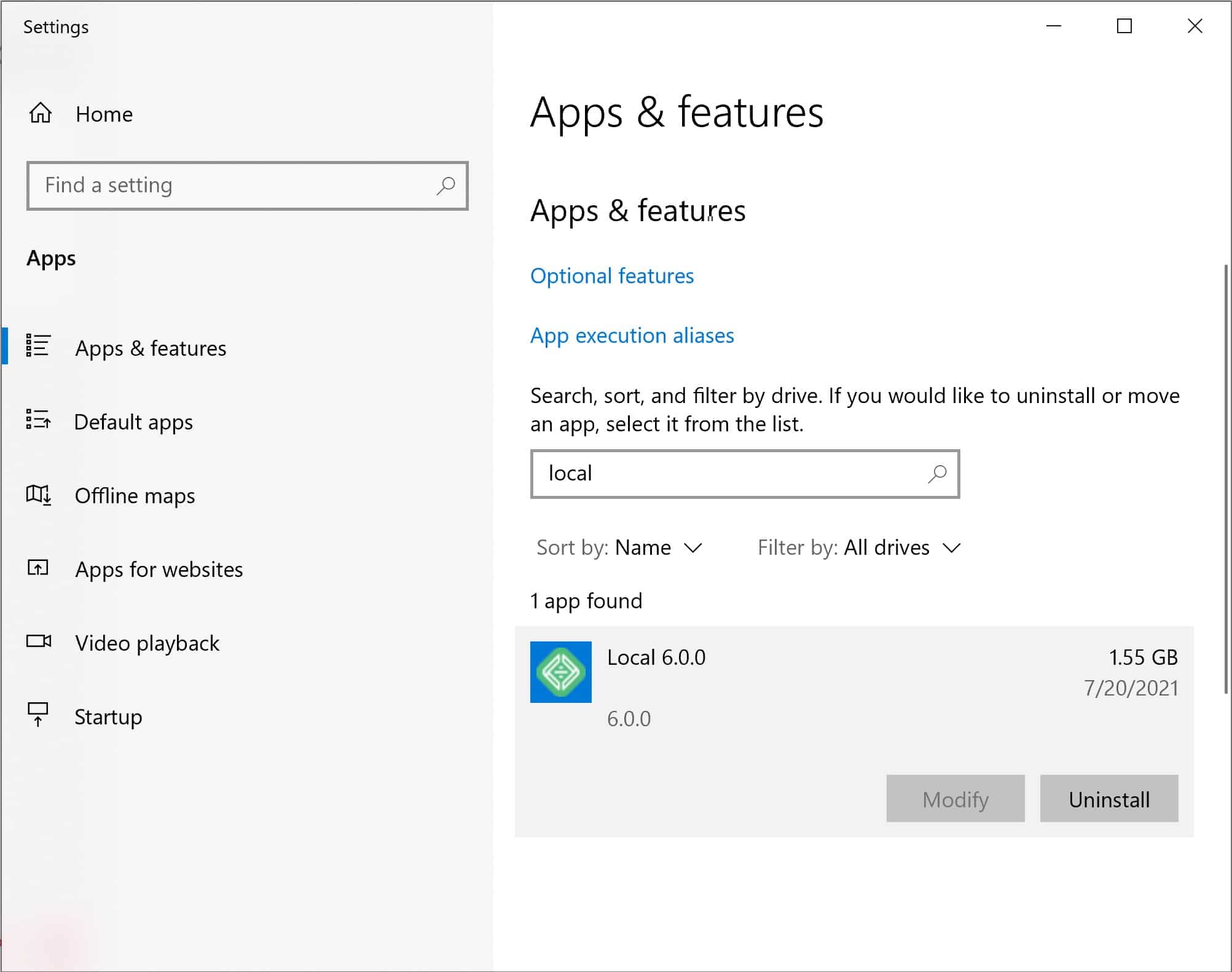 Uninstall Local - Local