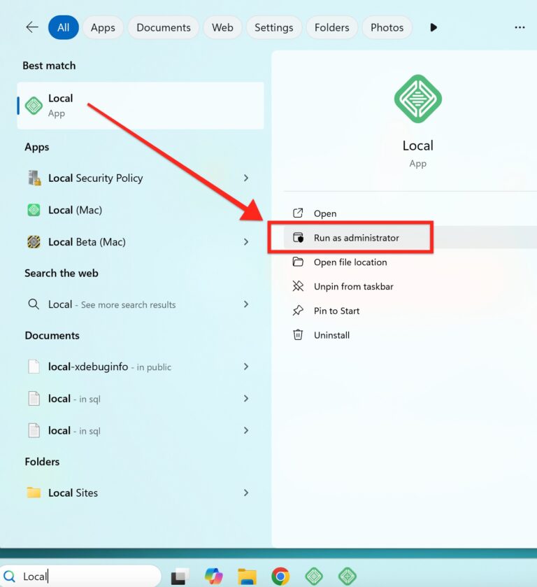 Troubleshoot: Windows + Local - Local