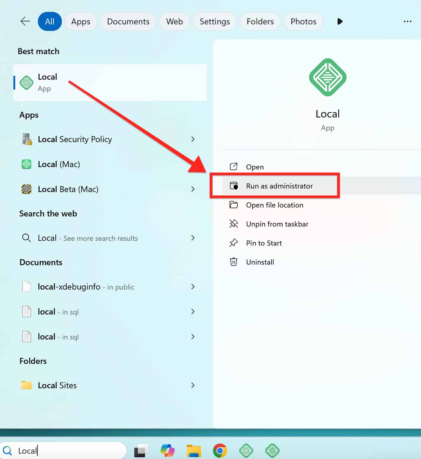 Troubleshoot: Windows + Local - Local