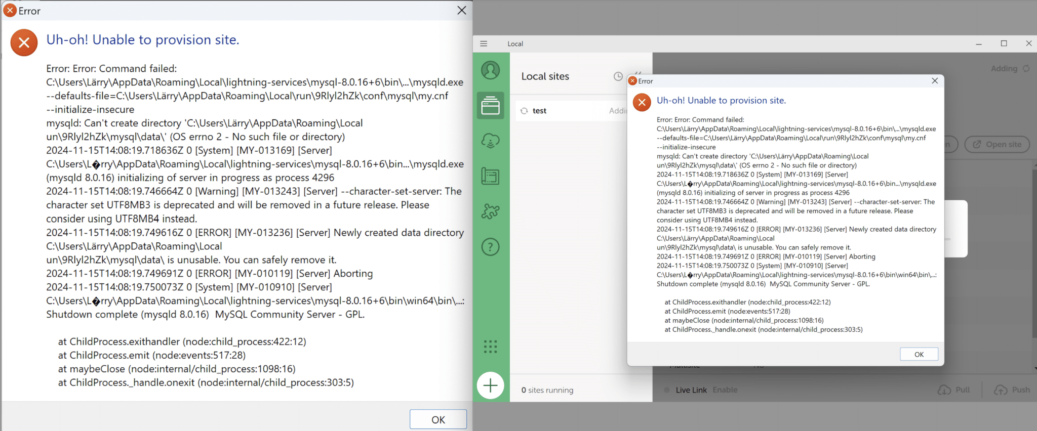 Troubleshoot: Windows + Local - Local
